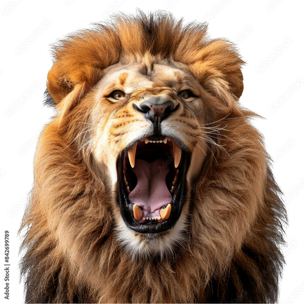lion with its mouth open and its mouth wide open, transparent ...