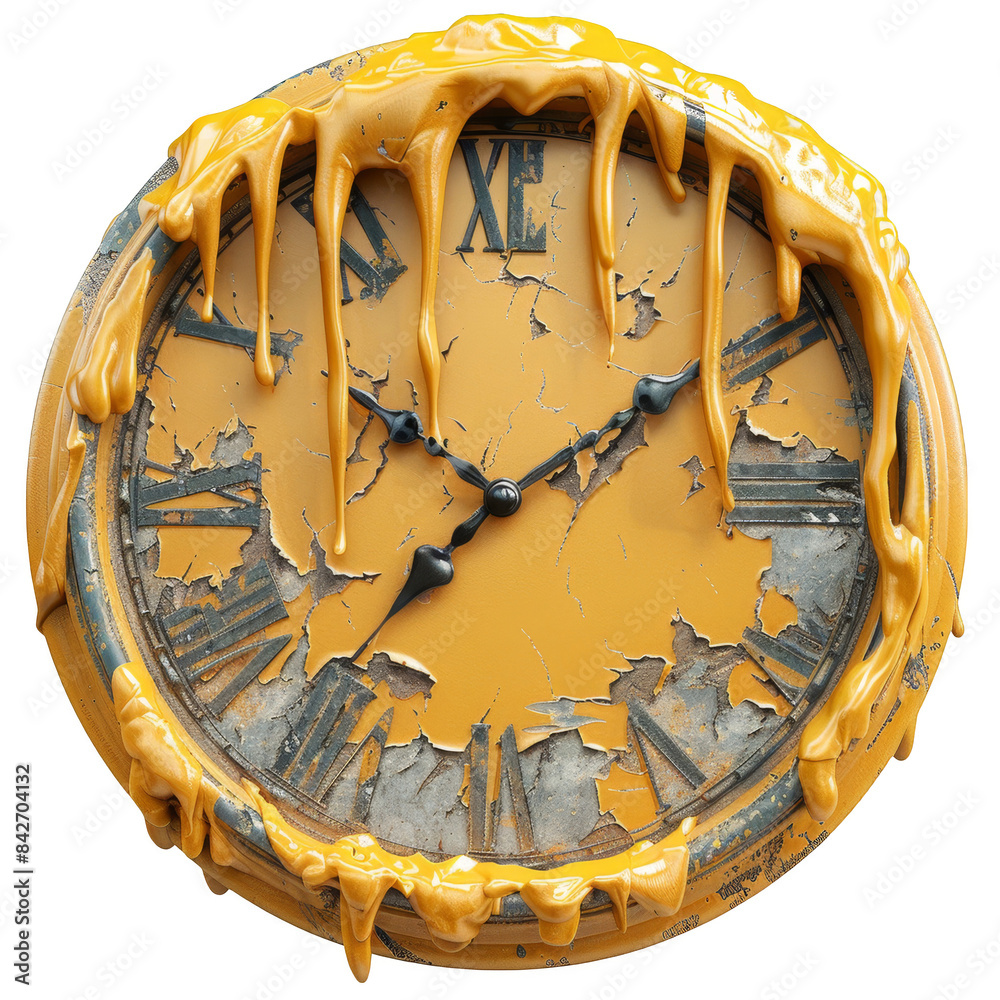 clock with dripping paint on it and a white background, transparent ...