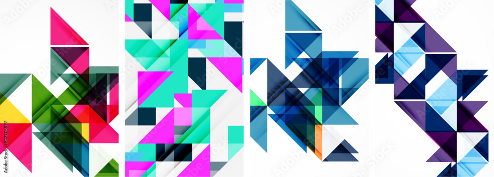Set of abstract random triangle composition backgrounds. Vector ...