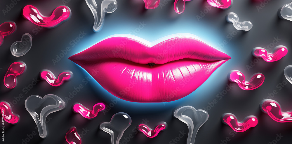 Les lèvres rouges de la femme, maquillées de rouge à lèvres brillant ...