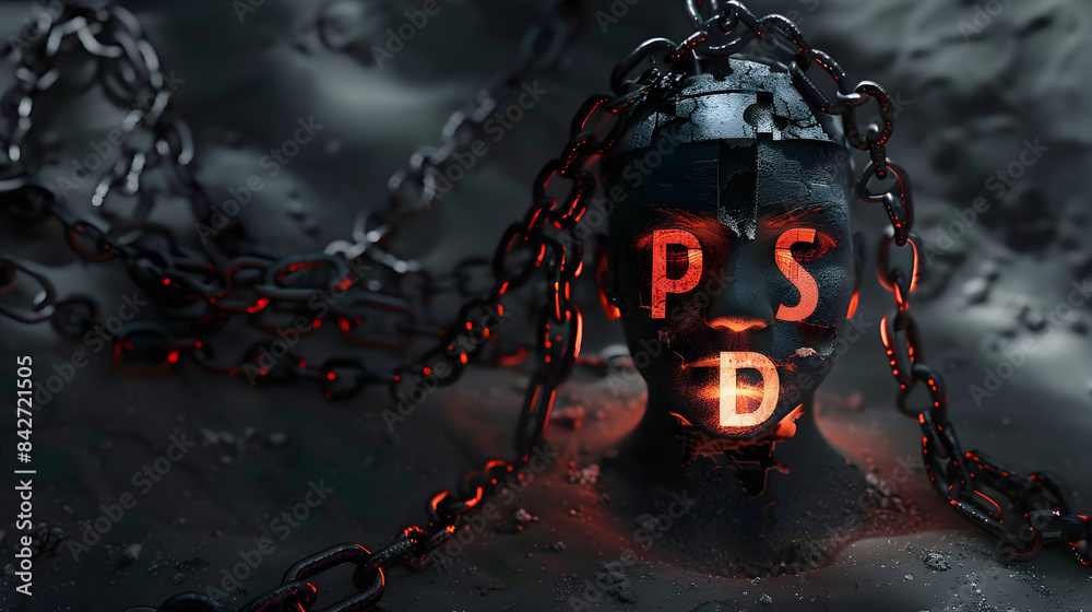 Ptsd as a negative aspect of life - symbolized by word Ptsd and and chains to show burden and ...