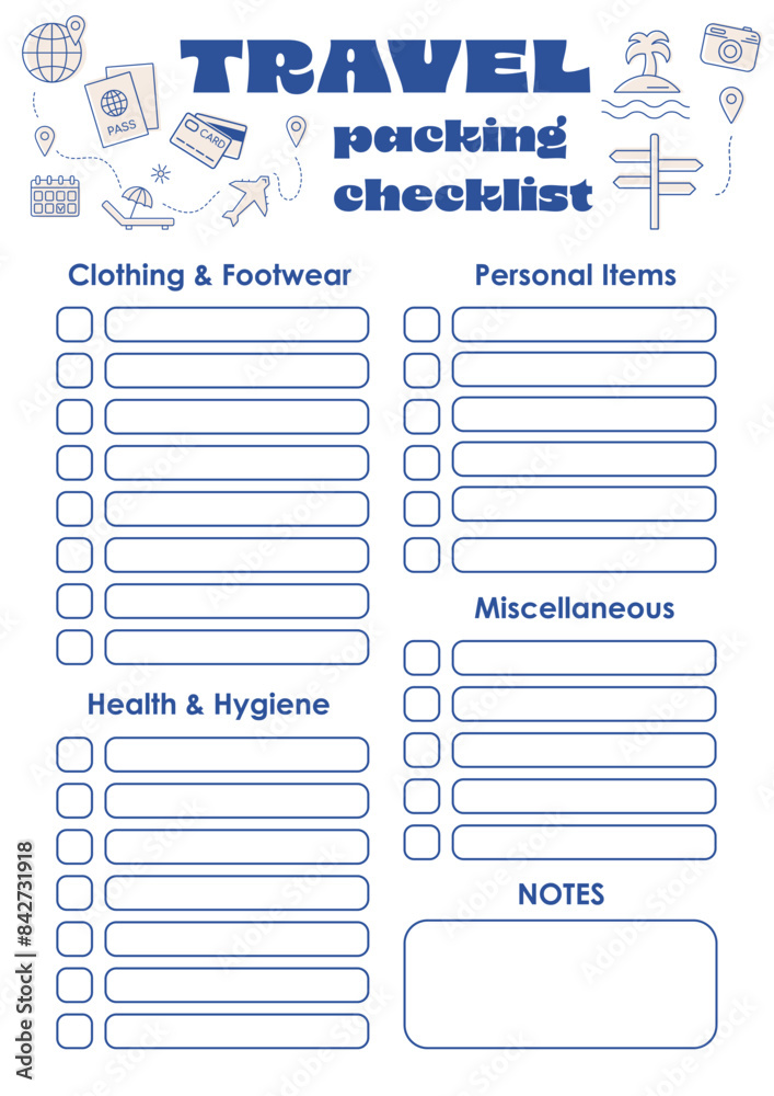 travel, packing, list, trip, vacation, planner, checklist, journey ...