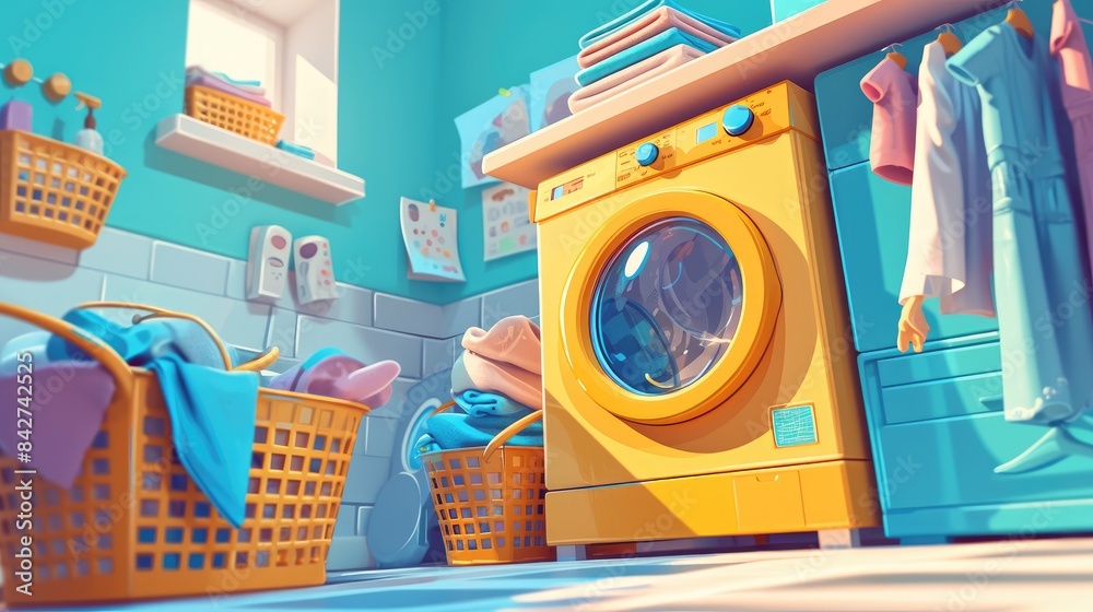 Illustration of a laundry room service showcasing a functional cartoon ...