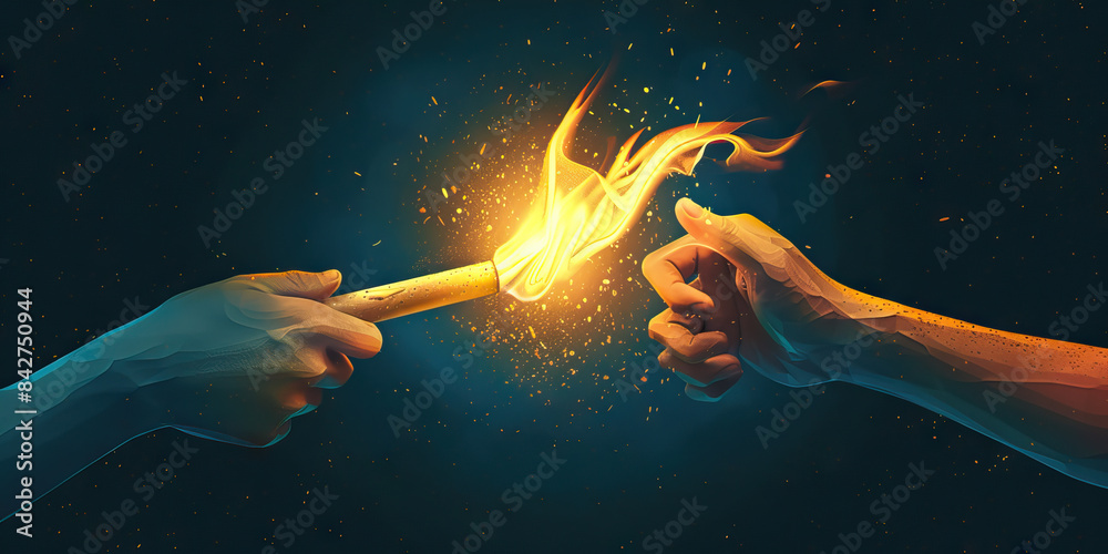 Inspiring Mentorship: Abstract torch passing from one hand to another ...