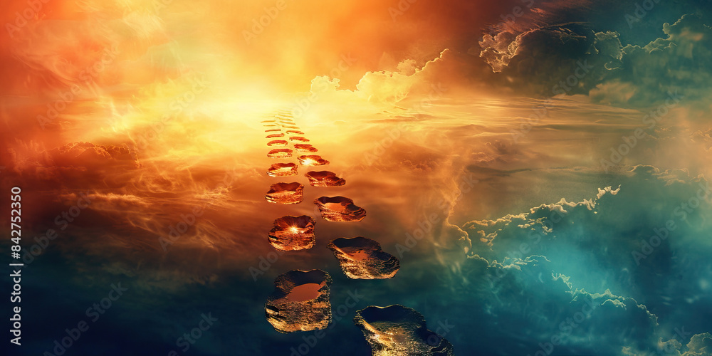 Leadership Trailblazer: Abstract path with footprints leading forward ...