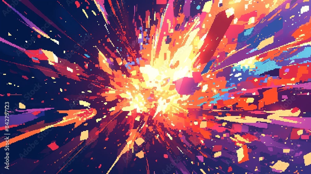 Explosions of pixels in various colors. Amazing anime background. Stock ...