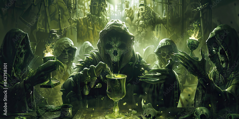 Ilustração do Stock: Chalice of Damnation: Demonic Cultists Drinking ...