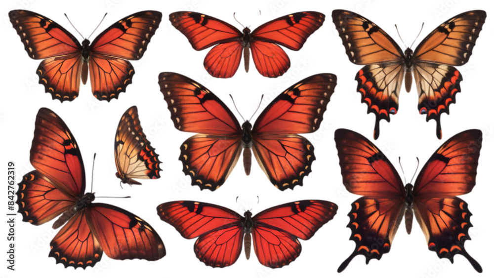 Red Butterflies in Various Shots and Views - Isolated on Transparent ...