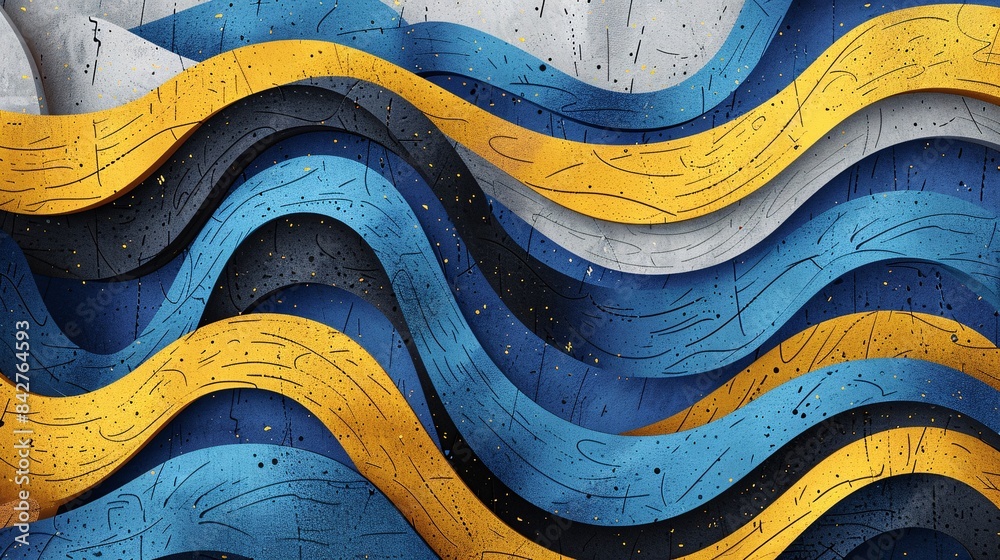 This illustration features blue, yellow, and black waves with a noise ...