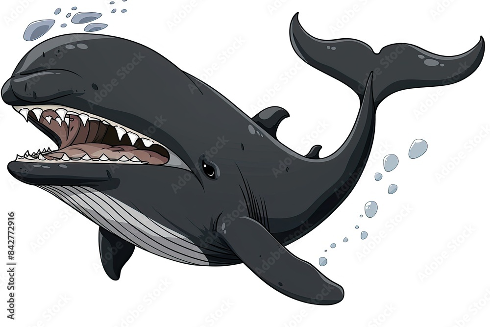 cute sperm whale cartoon angry swimming on white background Stock ...