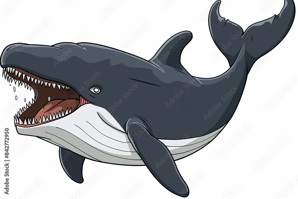 cute sperm whale cartoon angry swimming on white background Stock ...