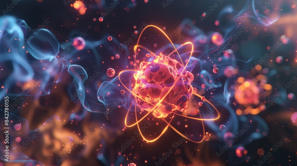 Illustrate a scene where atoms are being split in a nuclear reaction ...