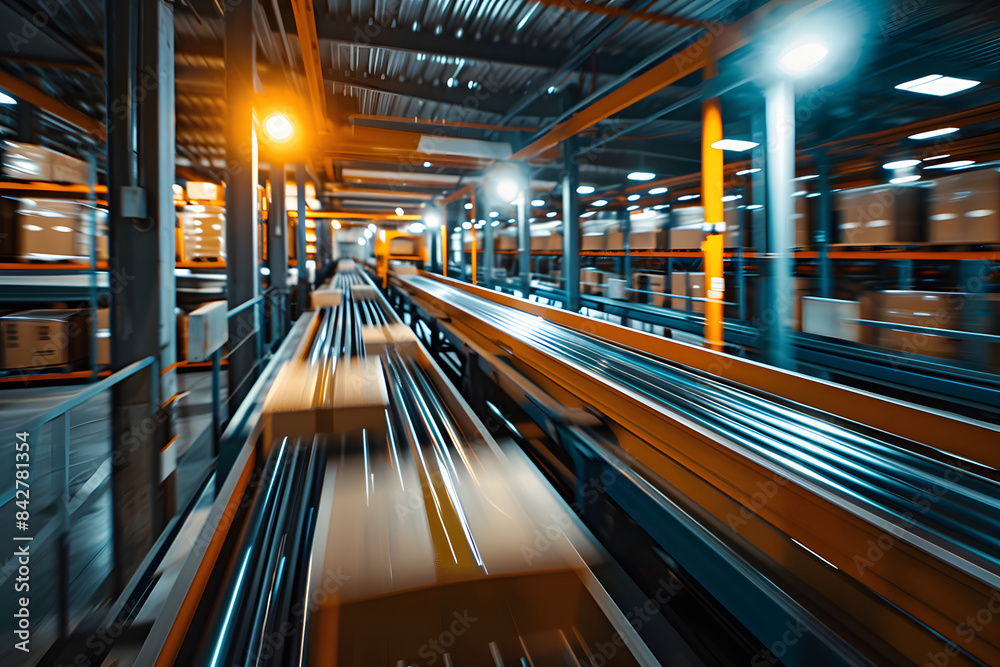 Distribution center with packages moving on conveyor belts ...