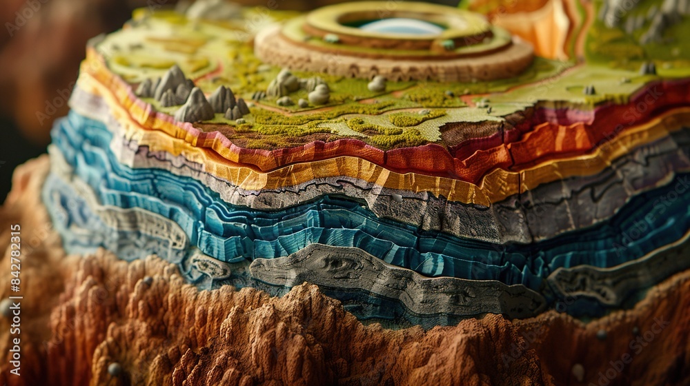 Vivid cross-section of the Earth representing various geological layers ...