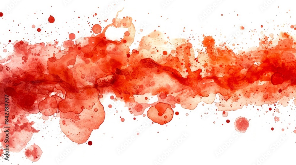 Abstract red paint splatter resembling blood on a white background ...