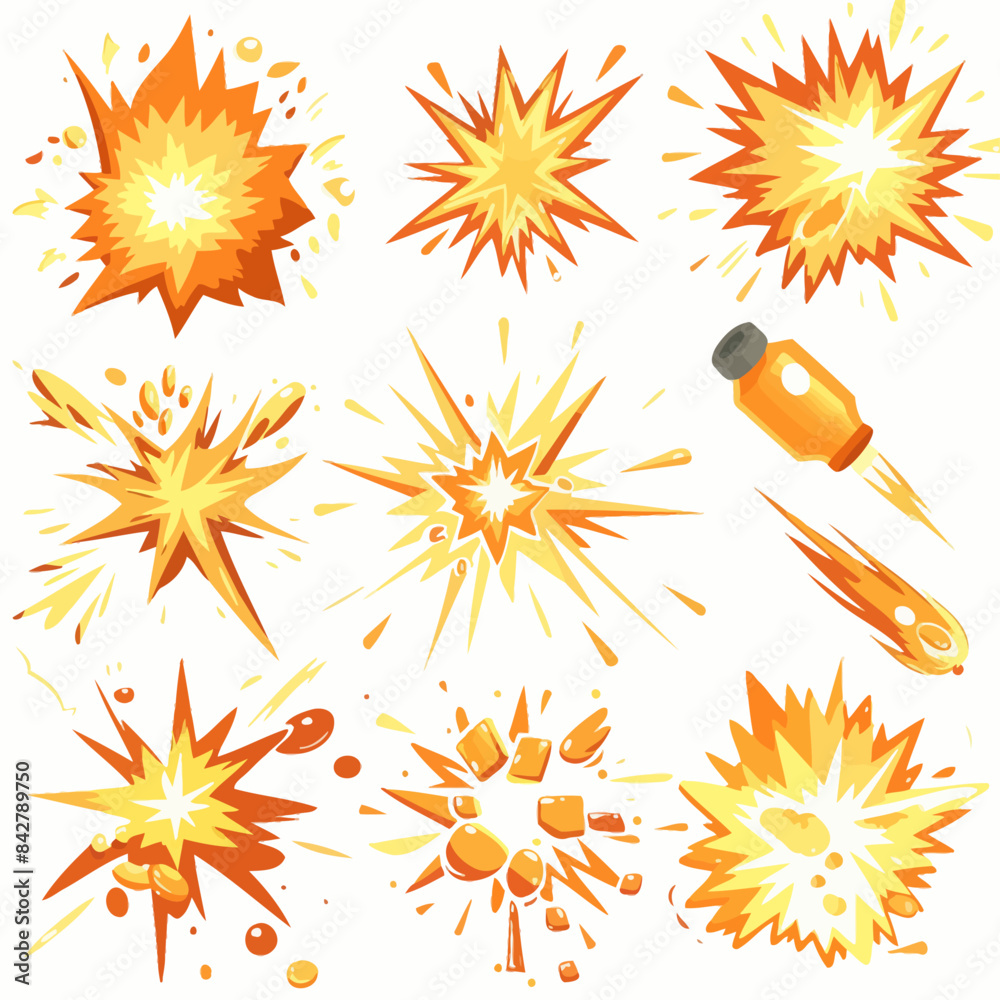 Gun shot with fire and smoke. Weapon firing effects. Vector realistic ...
