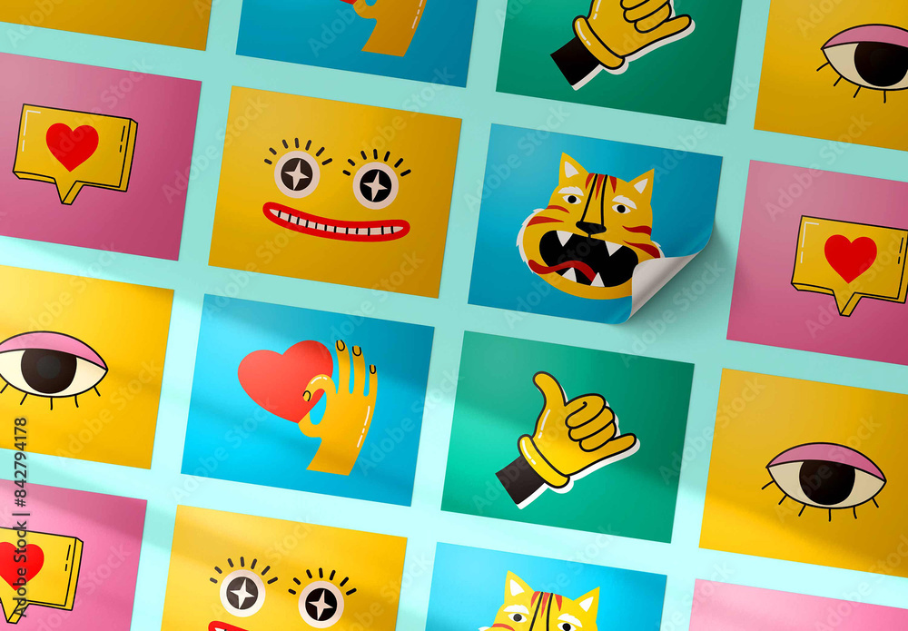 Diagonal Rectangular Stickers Set Mockup Stock Template | Adobe Stock