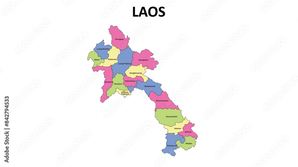 Laos Map. State and union territories of Laos. Detailed colourful ...