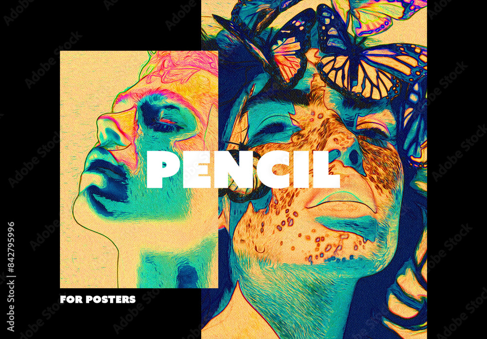 Colored Pencil Poster Photo Effect Mockup Stock Template | Adobe Stock