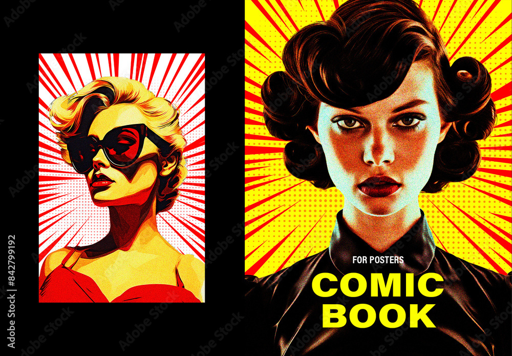 Pop Art Comic Poster Photo Effect Mockup Stock Template | Adobe Stock