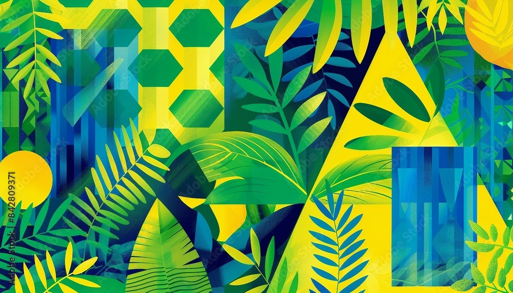 Brazilian-themed background featuring geometric shapes in vibrant green ...