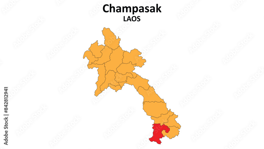 Champasak Map in Laos. Vector Map of Laos. Regions map of Laos. Stock ...