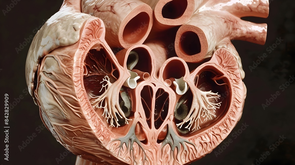 Detailed Cross Section of the Human Heart Highlighting Anatomical ...
