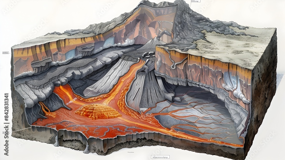 Cross Section of a Volcano Illustrating Magma Chambers Vents and Lava Flow Paths Stock ...