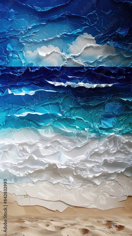 3D Layered Paper Beach View: Dark Blue Stereogram in 4K with High ...