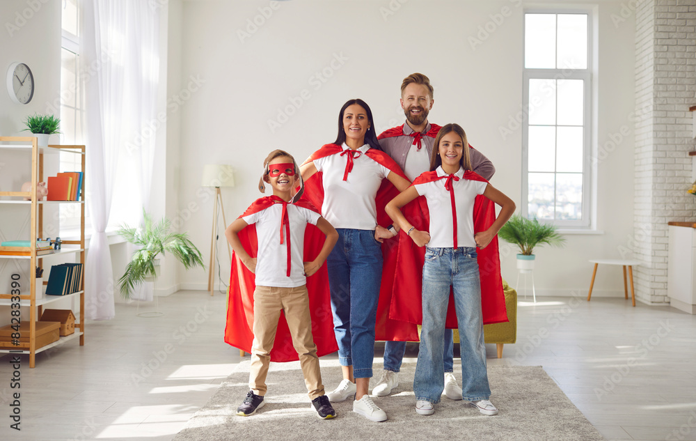 Portrait of family with super powers. Family with children who are ...