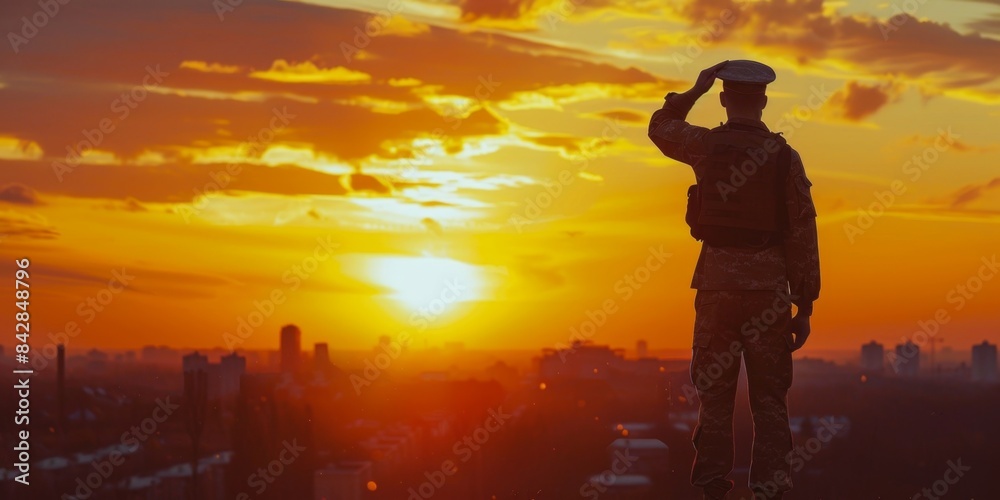 Silhouette of Soldier Saluting the Setting Sun: Symbol of Hope and ...