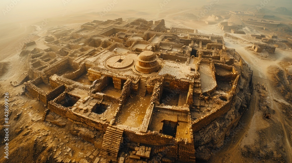 Aerial view of the ancient Mohenjo-Daro ruins in the Sindh province ...