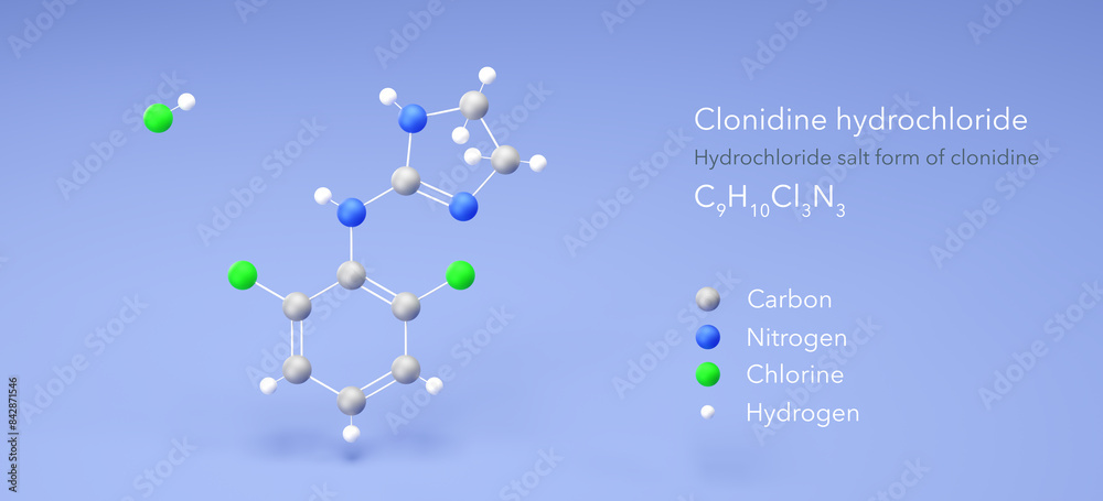 clonidine hydrochloride molecule, molecular structure, hydrochloride ...