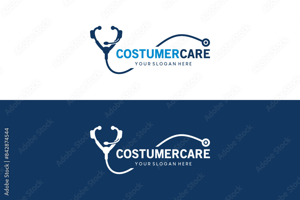 Vetor de Stethoscope headphone logo design, customer call healthcare ...