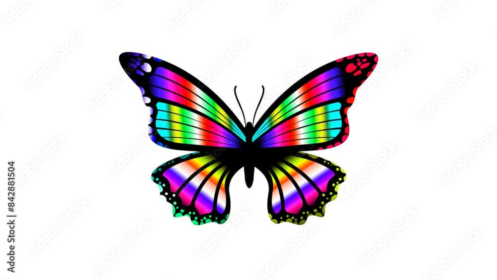 Animated butterfly. A colorful rainbow butterflies flying in a top view ...