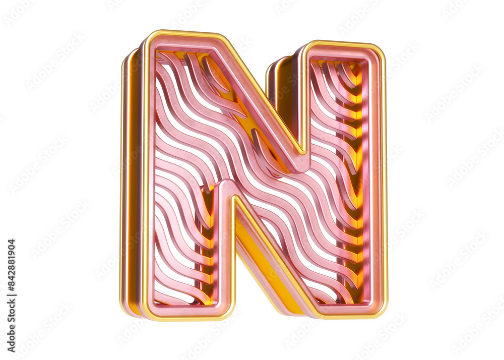 Rose gold typography letter N with wavy line pattern. High-resolution ...