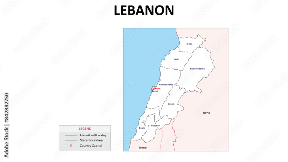 Lebanon Map. State map of Lebanon. Administrative map of Lebanon with ...