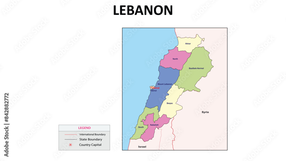 Lebanon Map. State map of Lebanon. State map of Lebanon in colour with ...