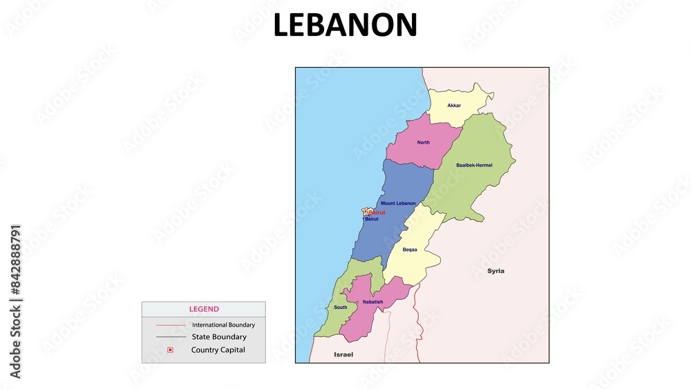 Lebanon Map. State map of Lebanon. State map of Lebanon in colour with ...
