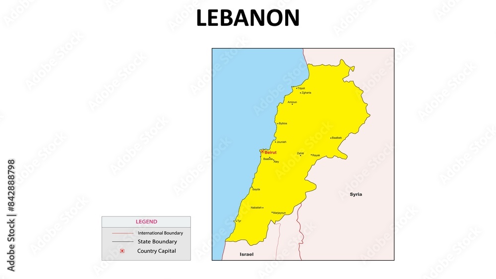 Lebanon Map. Major city in Lebanon. Political map of Lebanon with ...