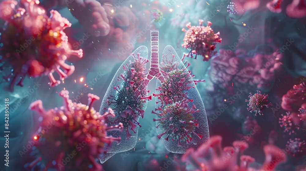 Human lungs protect body from viruses on a microscopic level. Concept ...