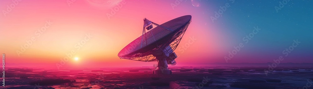 Satellite dish with a colorful twilight backdrop, illustrating modern ...