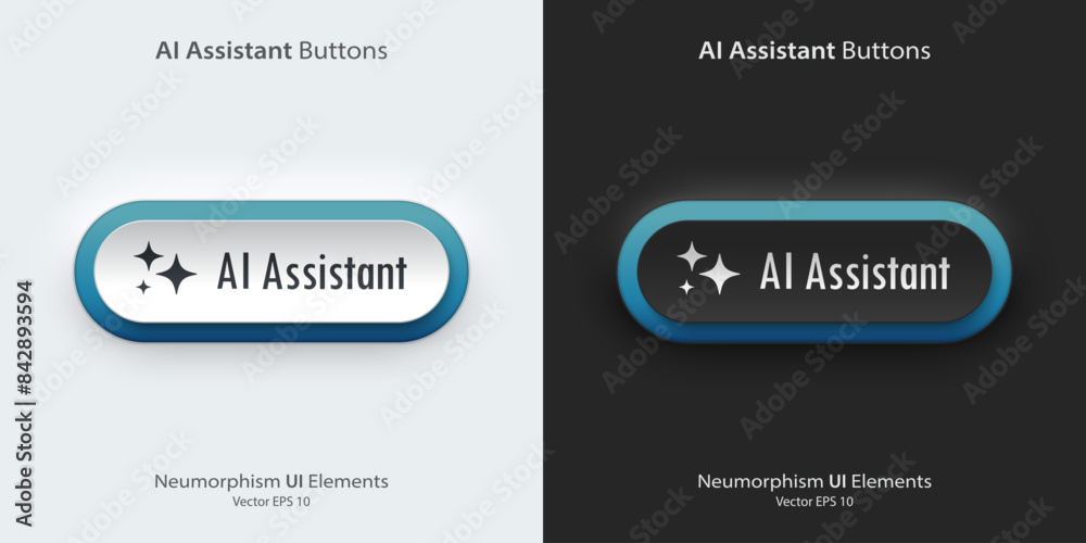 AI Assistant sign. A set of black and white buttons with AI assistant ...