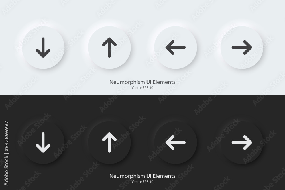 Direction sign. A set of black and white round buttons with direction ...