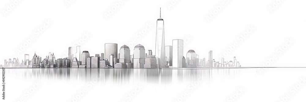 Skyscraper line drawing, panorama wallpaper, the simple beauty of ...