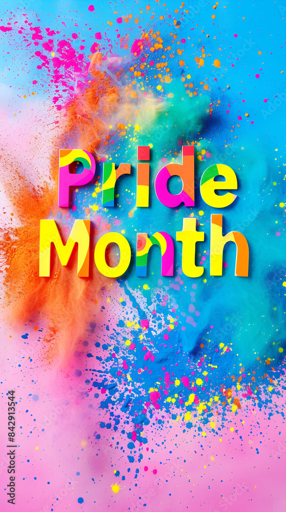 Vertical background with Pride Month text with a colorful explosion of ...