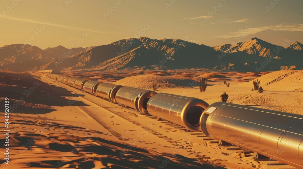 A high-speed hyperloop test track with a futuristic pod racing through ...