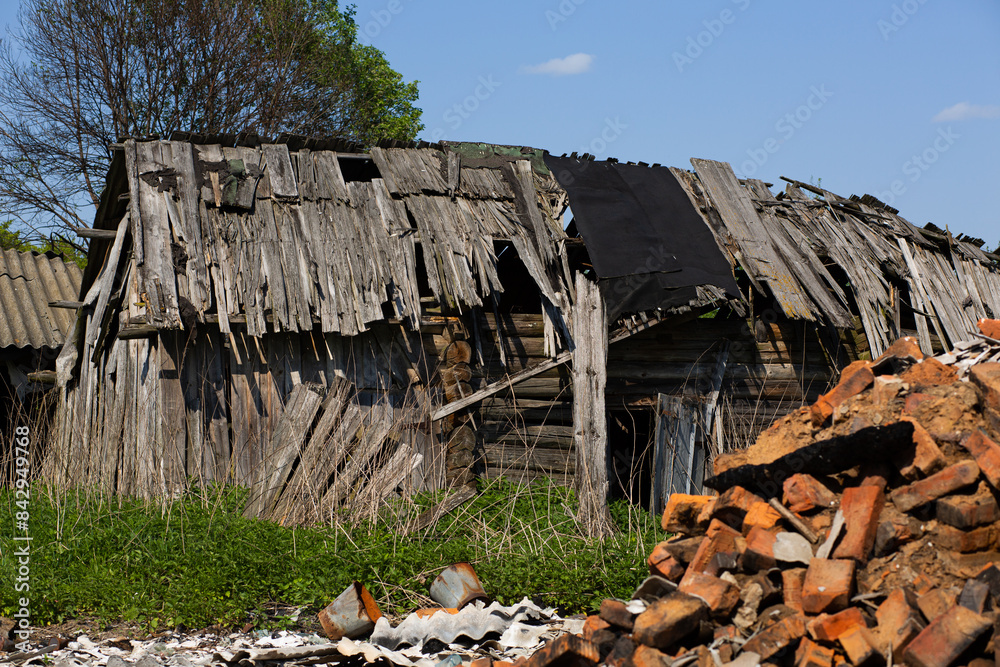 Ruins of a traditional village house. The old central residential ...
