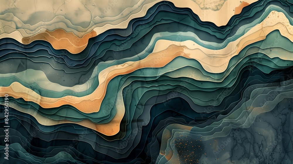 A topographic map with a bold black lines, organic shapes, and soft ...