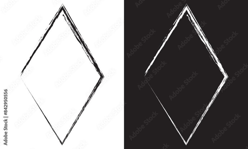 Frame rhombus texture element, outline border grunge shape icon ...